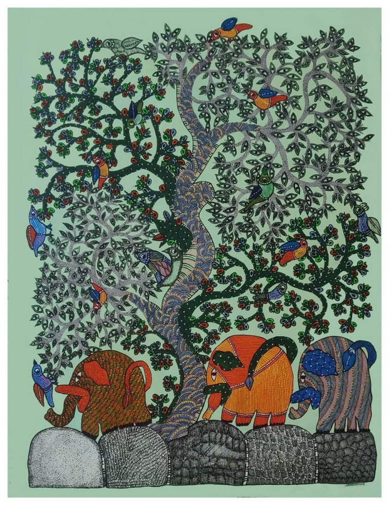 Elephants In The Forest- Gond Paintings & Artworks - Tribal Art India
