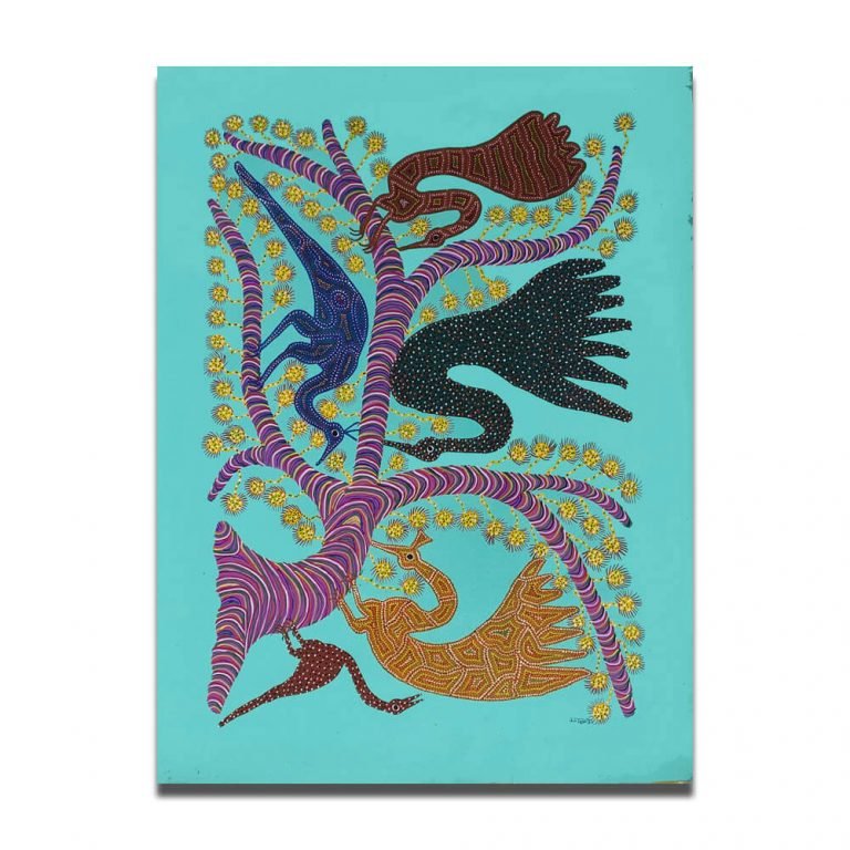 Tree of Life, Peacock and Birds - Bhil Pithora Painting & Artwork